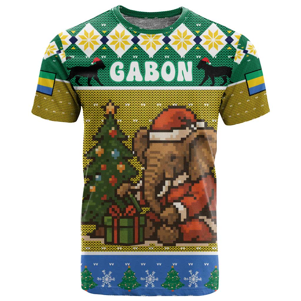 Gabon Christmas T shirt Pixel Art Elephant Santa Christmas Tree and ...
