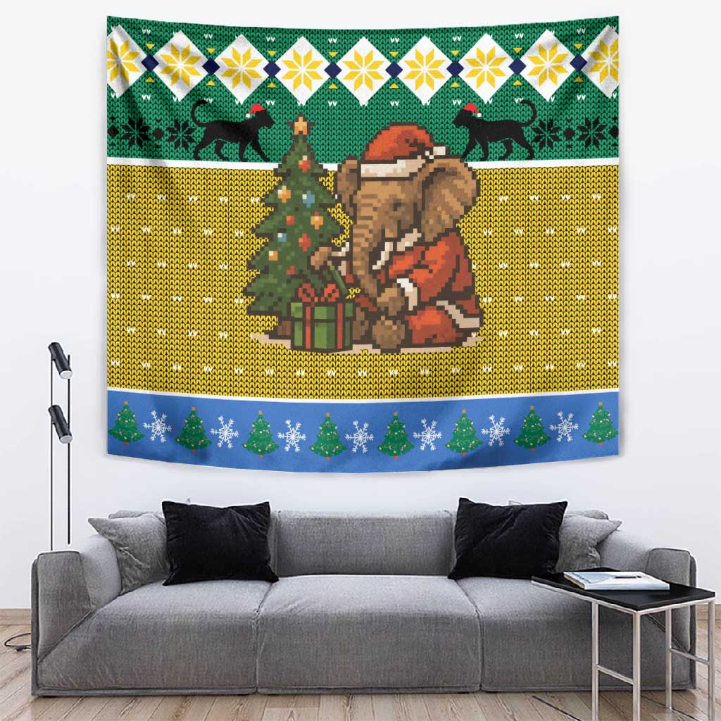Gabon Christmas Tapestry Pixel Art Elephant Santa Christmas Tree and ...