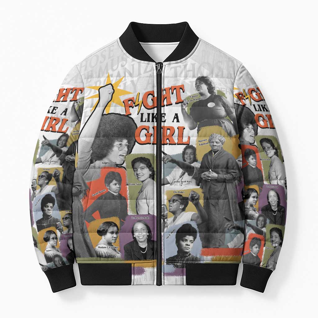 Black History Fight Like A Girl Bomber Puffer Jacket African Feminist ...