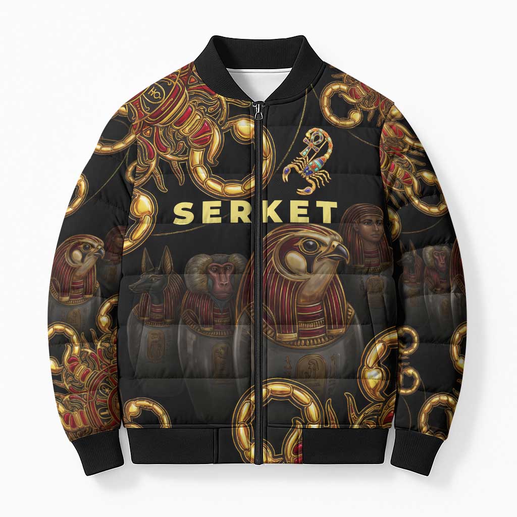 Serket Ancient Egyptian Bomber Puffer Jacket with Canopic Jars and ...