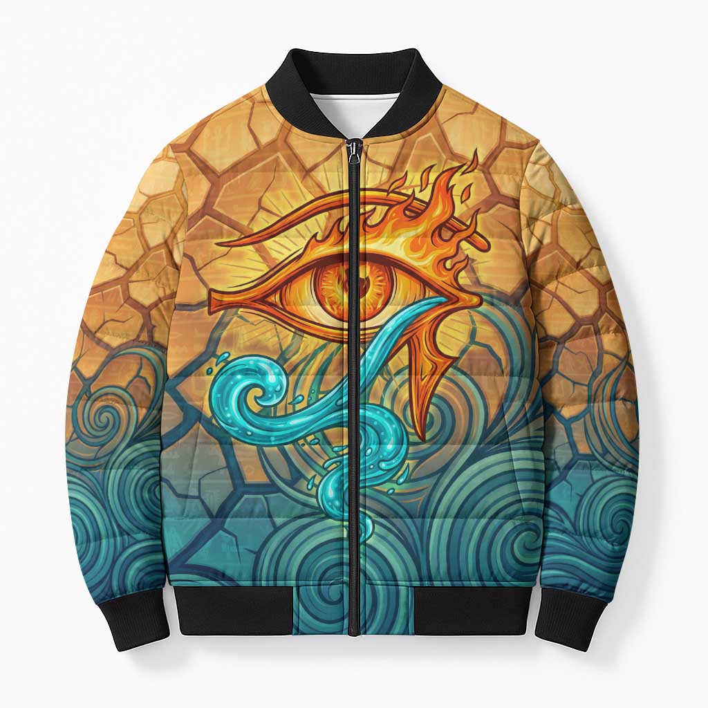 Egyptian Tefnut Fiery Eye Bomber Puffer Jacket with Roaring Lion in ...
