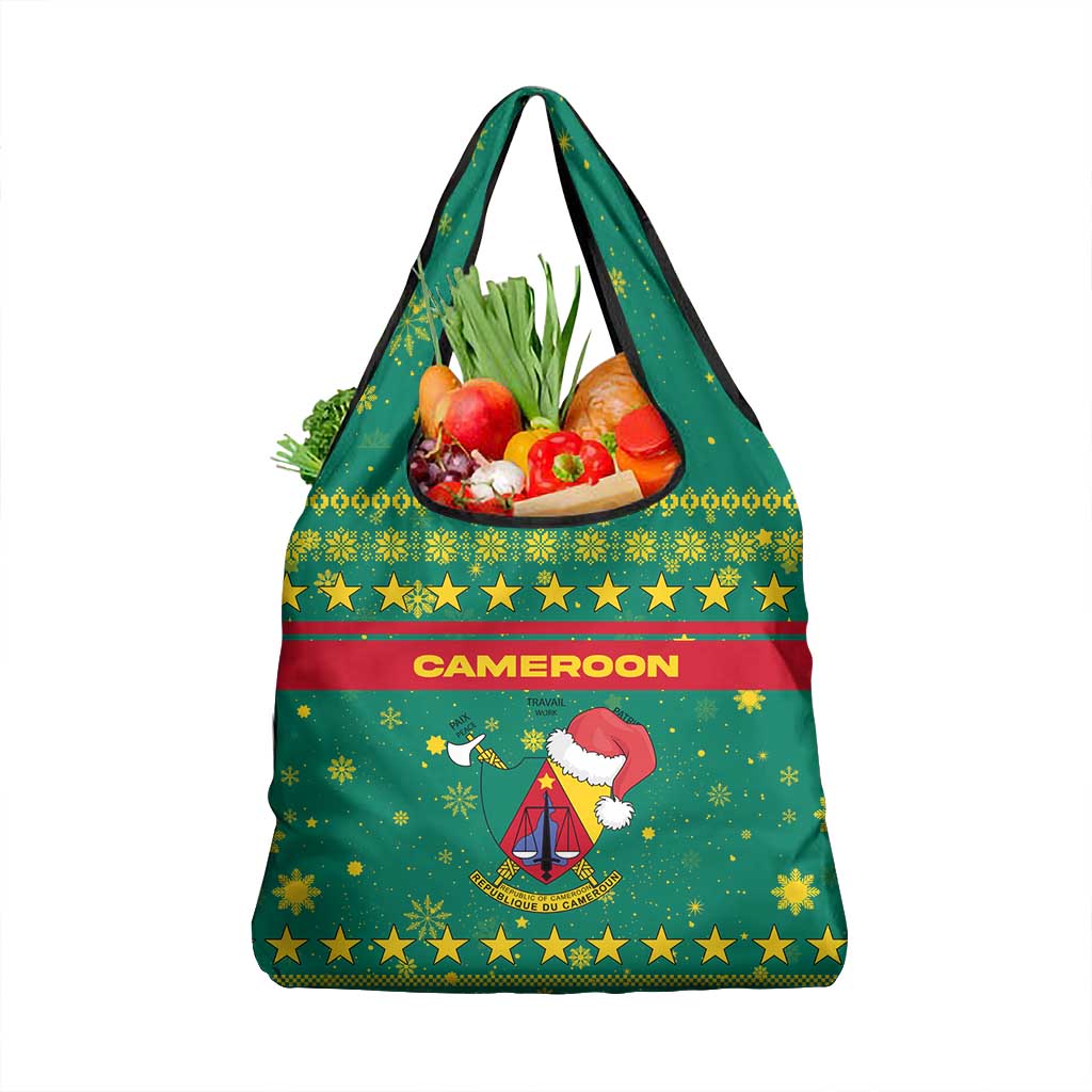 Cameroon Christmas Grocery Bag Coat of Arms Santa Hat and Stars Motif ...