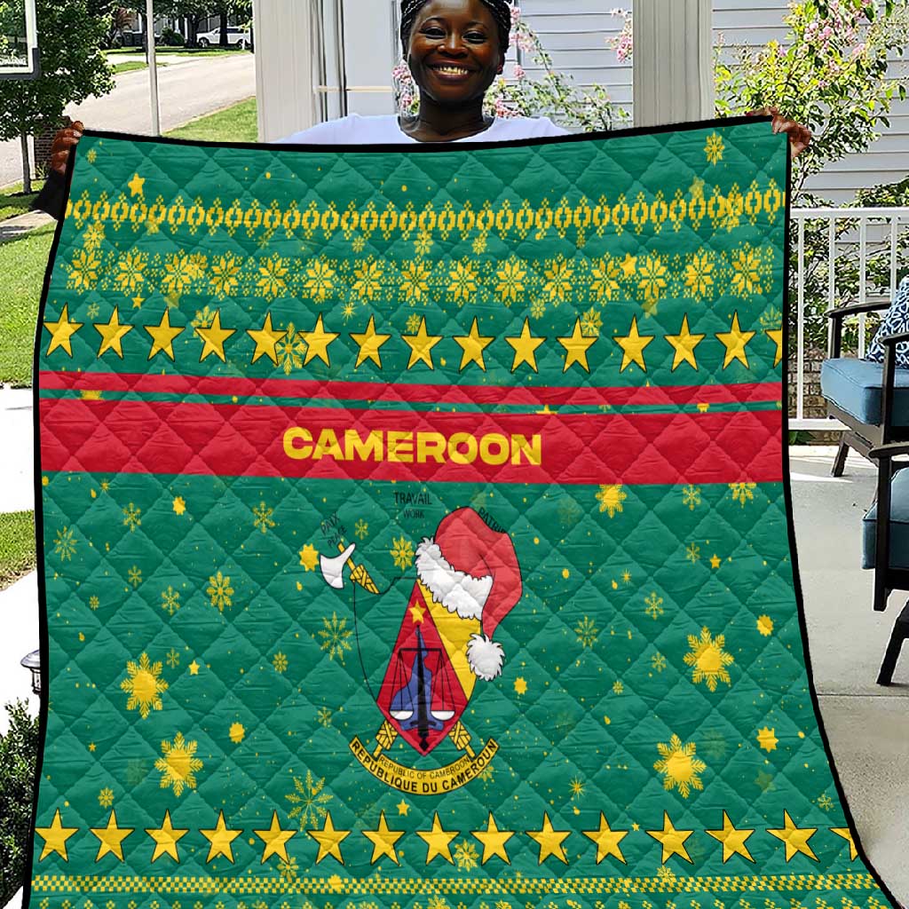Cameroon Christmas Quilt Coat of Arms Santa Hat and Stars Motif by ...