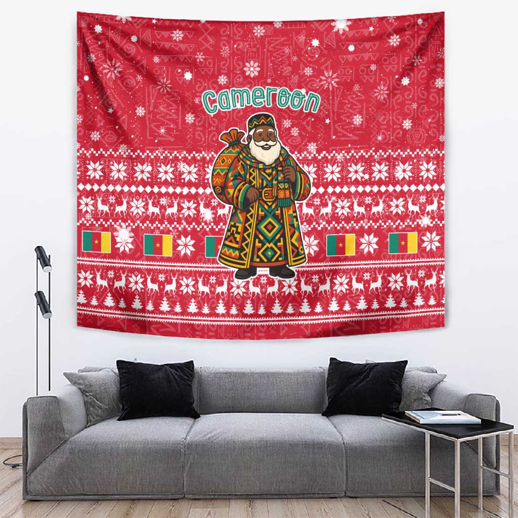 Cameroon Christmas Tapestry Snowflake Pattern Traditional Santa and Map ...