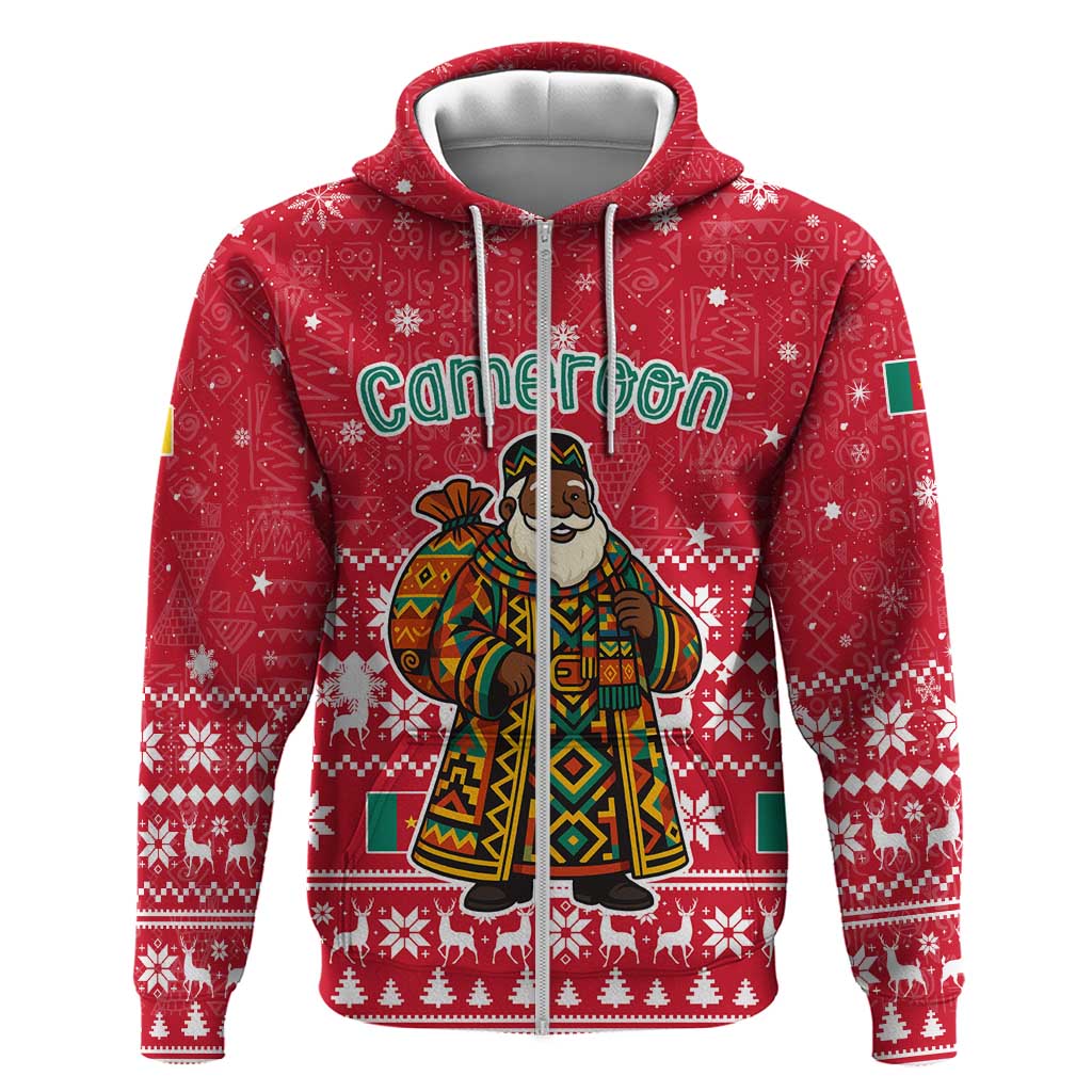Cameroon Christmas Zip Hoodie Snowflake Pattern Traditional Santa and ...