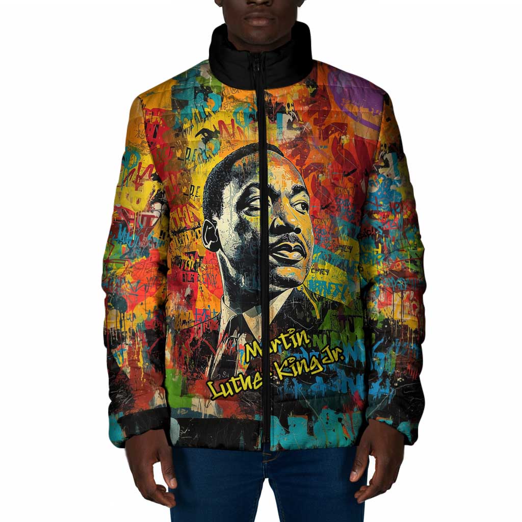 Martin Luther King Jr Padded Jacket Colorful Street Art Portrait Black ...
