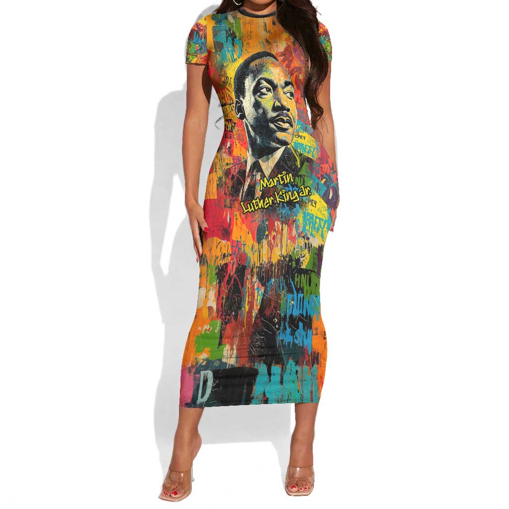 Martin Luther King Jr Short Sleeve Bodycon Dress Colorful Street Art ...