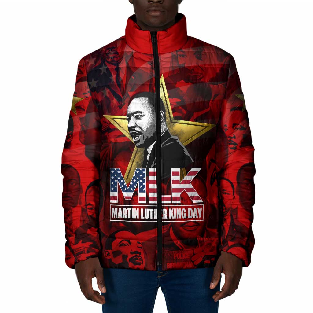 MLK Day Padded Jacket Martin Luther King Jr Tribute American Flag ...
