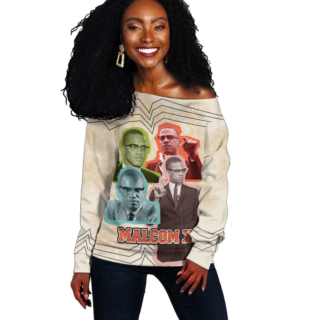 Malcolm X Off Shoulder Sweater Pop Art Portrait Collage Civil Rights ...