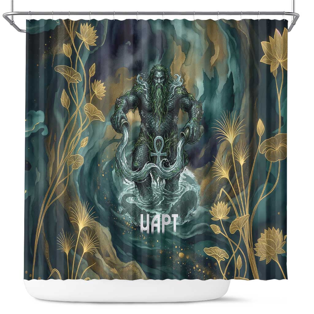 Egyptian Hapi Shower Curtain God of the Nile Ankh Symbol Lotus Flowers ...
