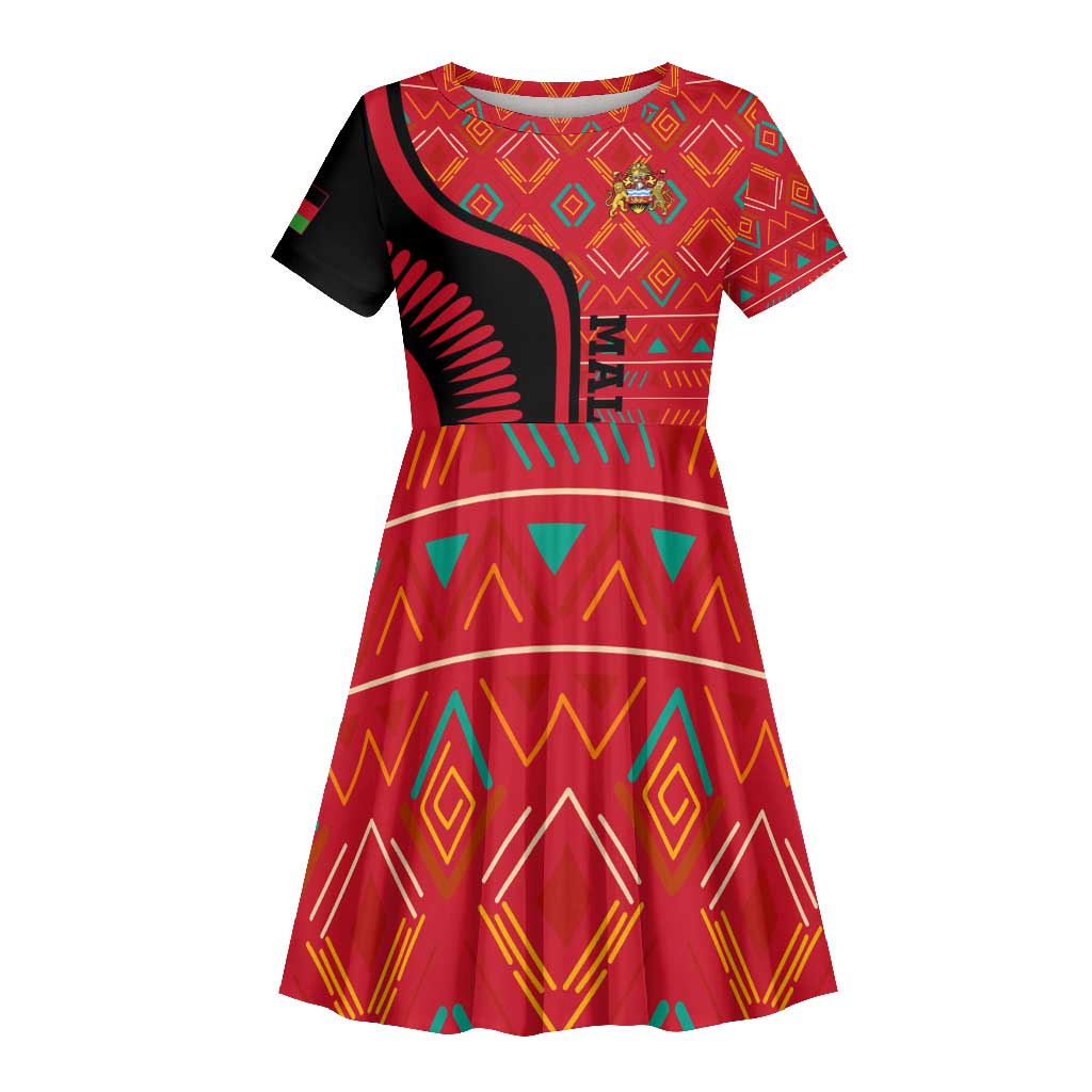 Malawi Patterns African Kid Short Sleeve Dress Blended with Flag Colors ...