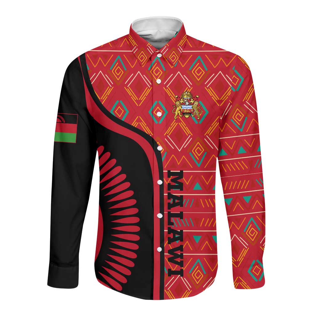 Malawi Patterns African Long Sleeve Button Shirt Blended with Flag ...