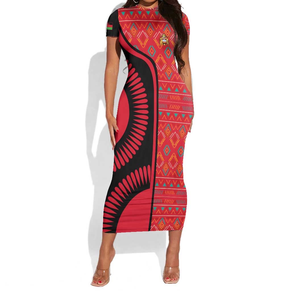 Malawi Patterns African Short Sleeve Bodycon Dress Blended with Flag ...