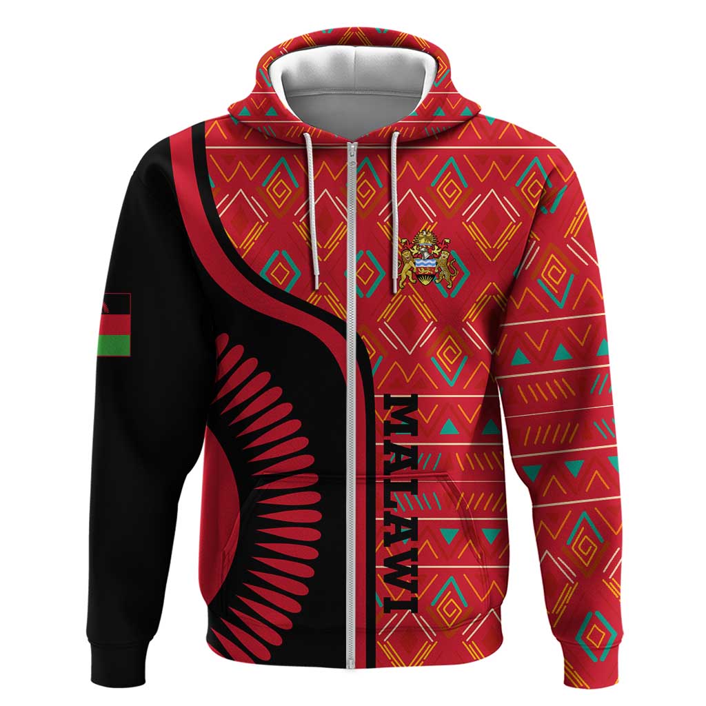 Malawi Patterns African Zip Hoodie Blended with Flag Colors and ...