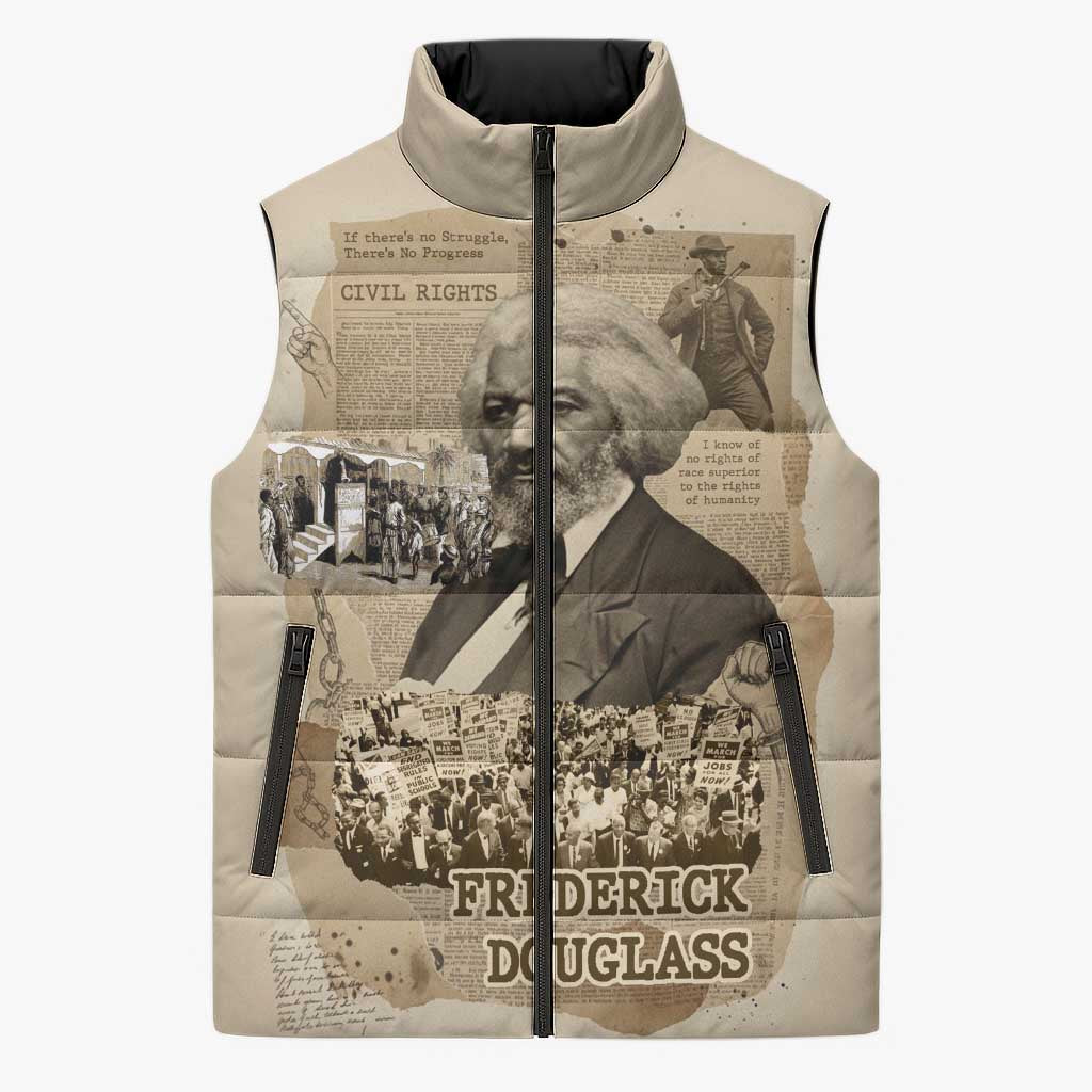 Frederick Douglass Sleeveless Puffer Jacket Sepia Newspaper Collage ...