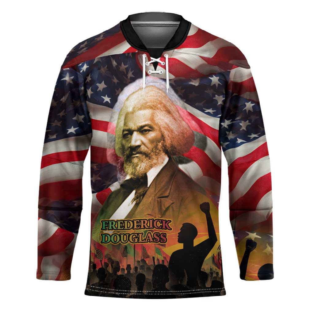 Frederick Douglass Hockey Jersey American Flag Background Powerful ...