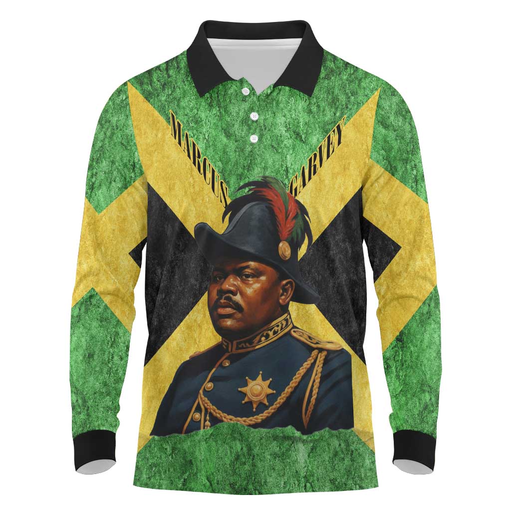 Marcus Garvey Long Sleeve Polo Shirt Jamaican Flag Theme African Fist ...