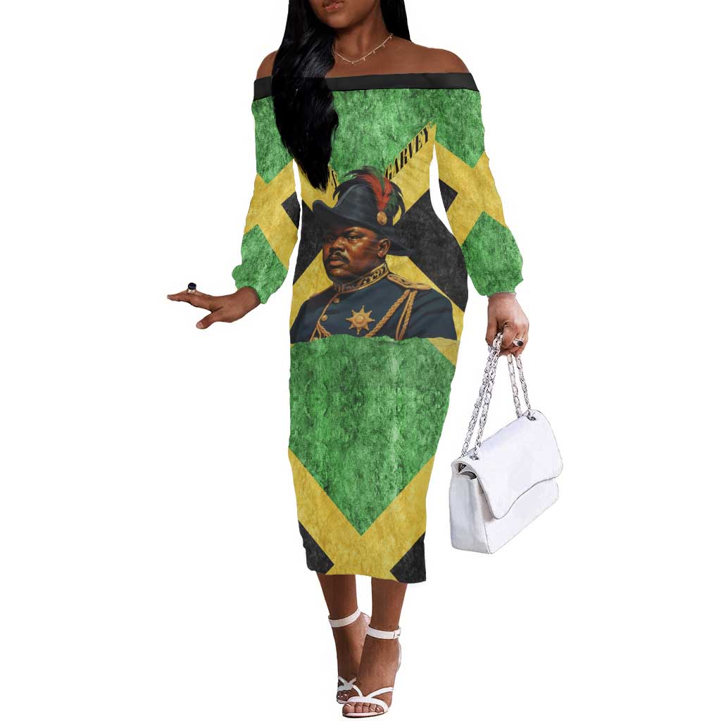 Marcus Garvey Off The Shoulder Long Sleeve Dress Jamaican Flag Theme ...
