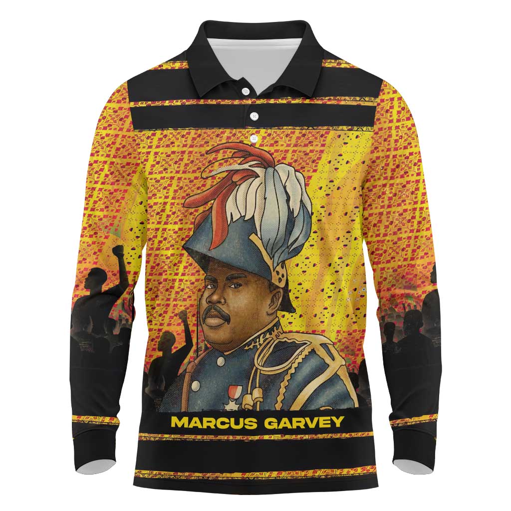 Marcus Garvey Long Sleeve Polo Shirt Yellow African Pattern Design Pan ...