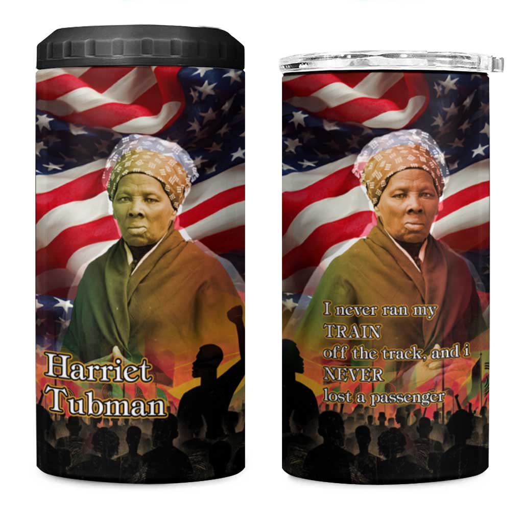 Harriet Tubman 4 in 1 Can Cooler Tumbler American Flag Background ...