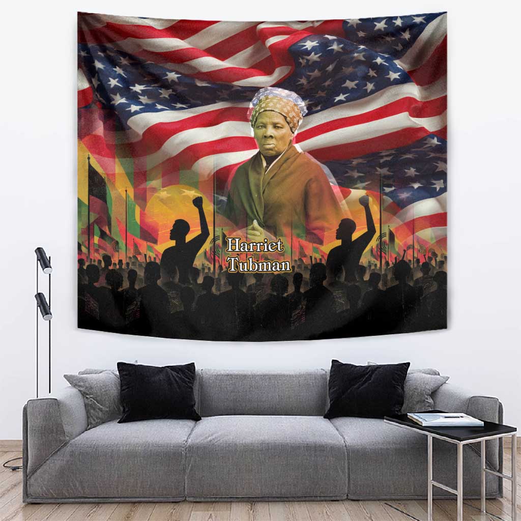 Harriet Tubman Tapestry American Flag Background Underground Railroad ...