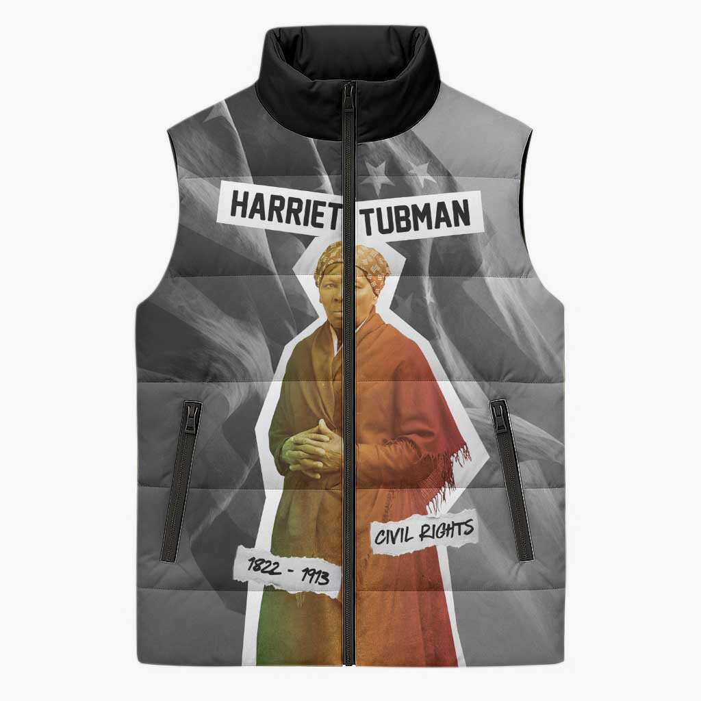 Harriet Tubman Sleeveless Puffer Jacket American Flag Background Civil ...