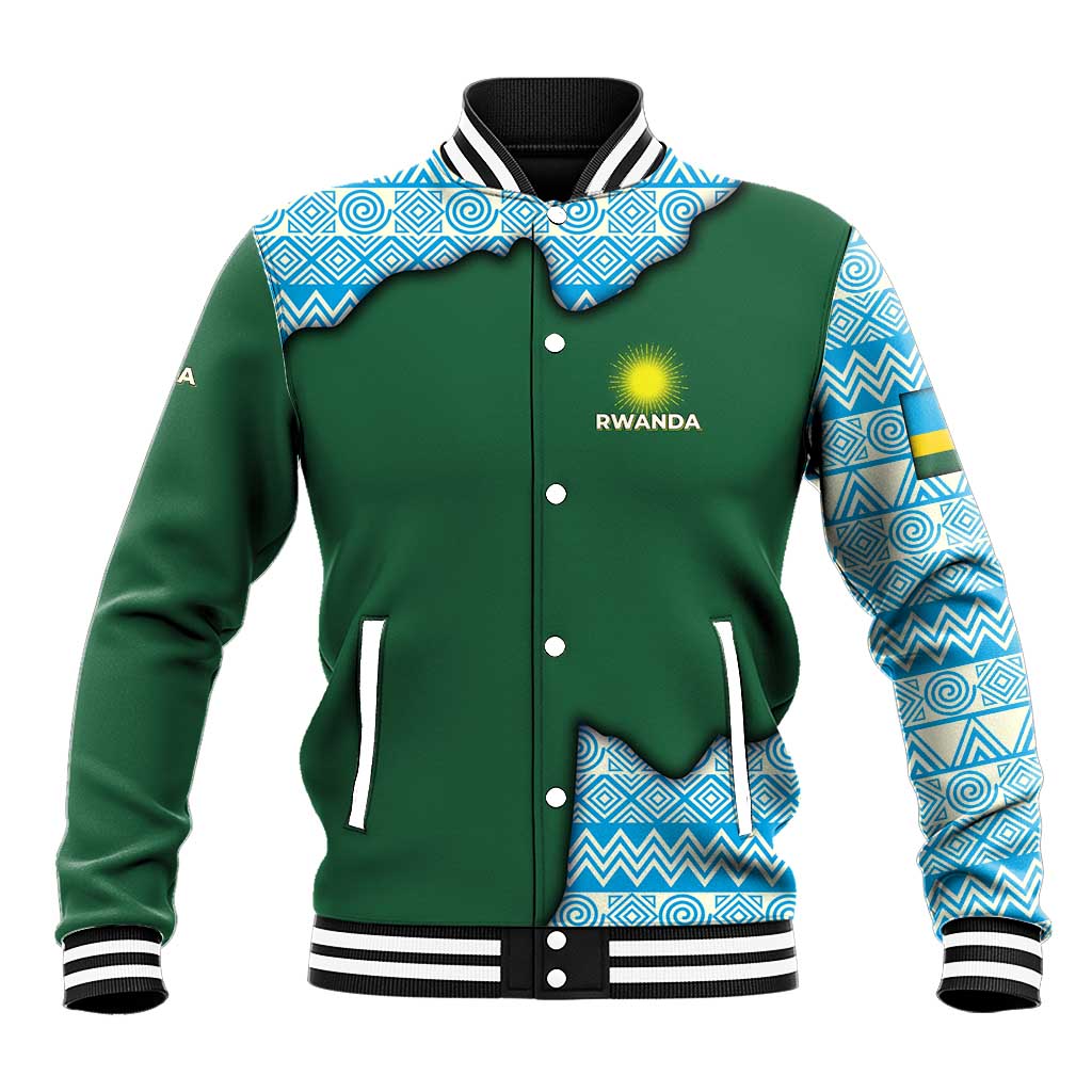 Rwanda Baseball Jacket with Green Nature Map Waterfall Sunburst Spirit ...
