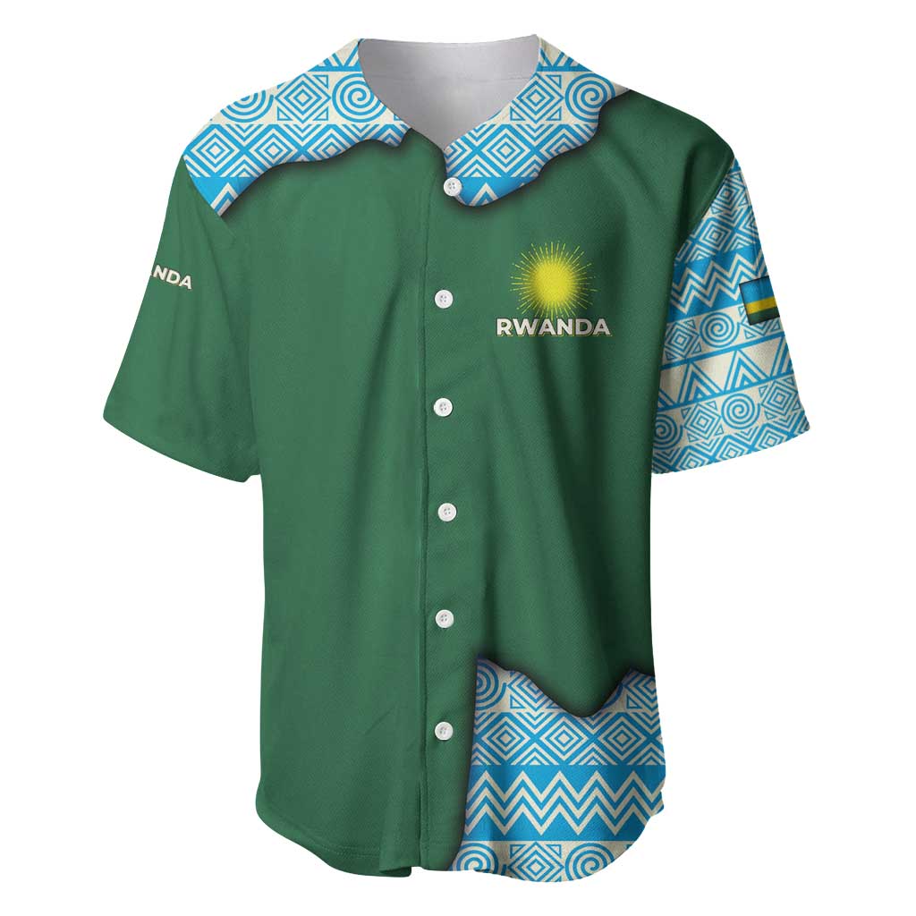 Rwanda Baseball Jersey with Green Nature Map Waterfall Sunburst Spirit ...