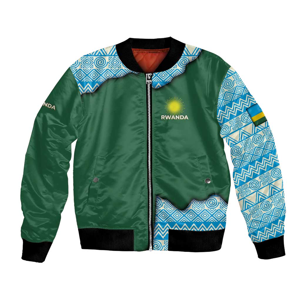 Rwanda Bomber Jacket with Green Nature Map Waterfall Sunburst Spirit by ...