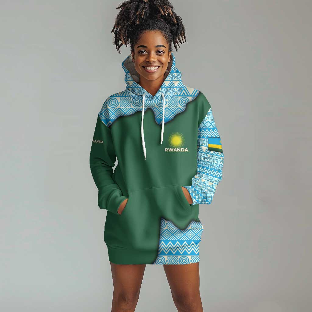 Rwanda Hoodie Dress with Green Nature Map Waterfall Sunburst Spirit by ...