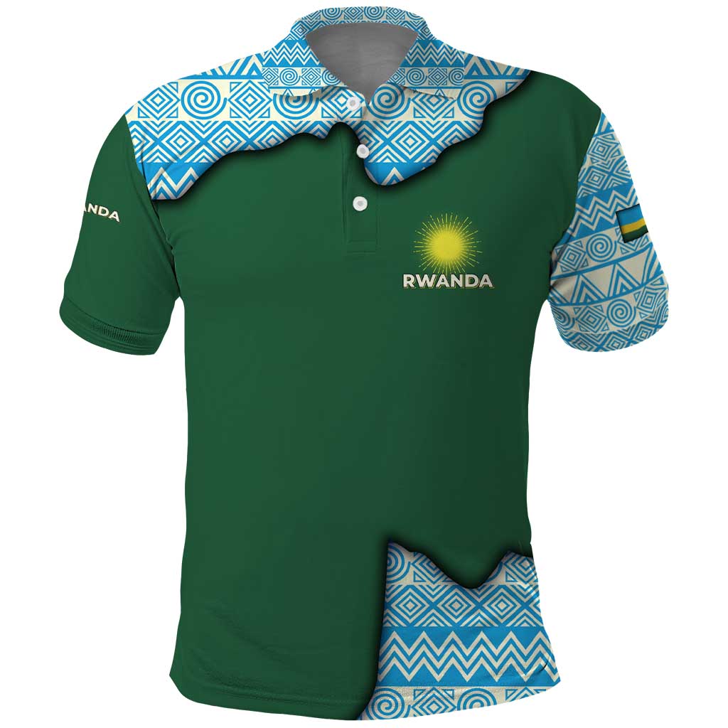 Rwanda Polo Shirt with Green Nature Map Waterfall Sunburst Spirit by ...