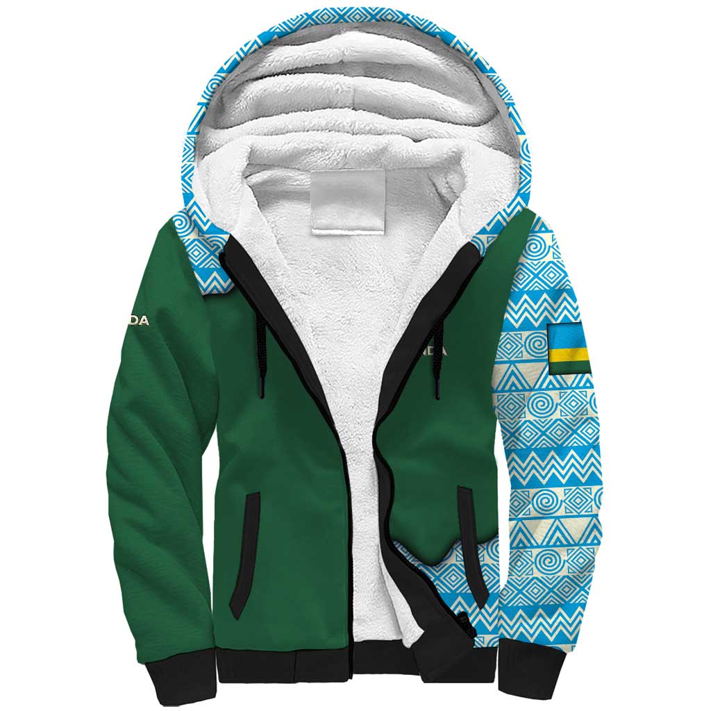 Rwanda Sherpa Hoodie with Green Nature Map Waterfall Sunburst Spirit by ...