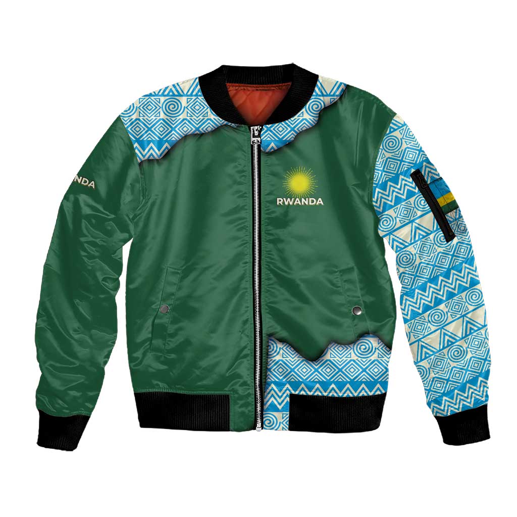 Rwanda Sleeve Zip Bomber Jacket with Green Nature Map Waterfall ...
