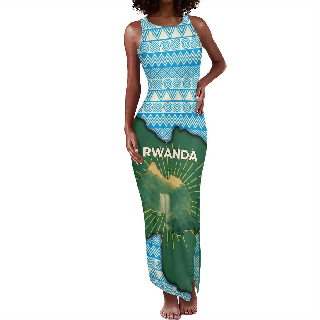 Rwanda Tank Maxi Dress with Green Nature Map Waterfall Sunburst Spirit ...