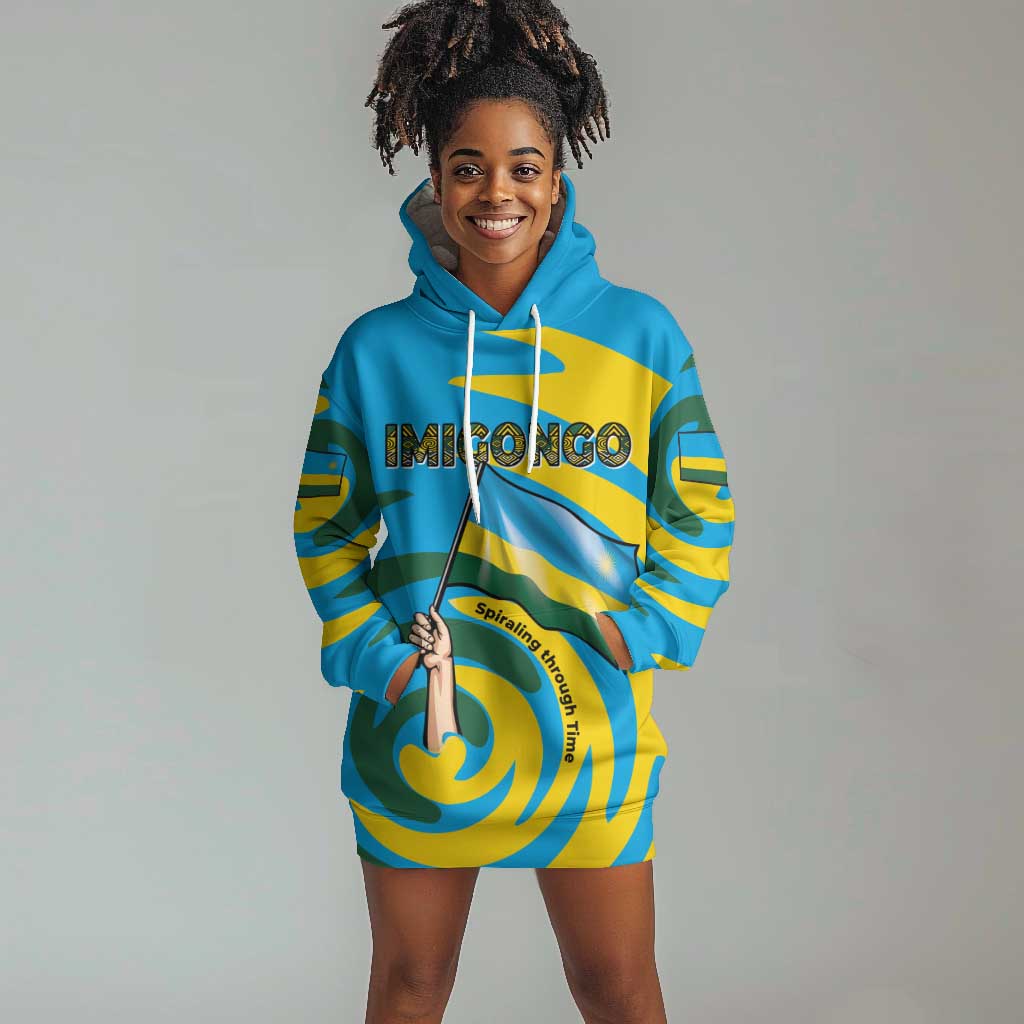 Rwanda Hoodie Dress with Imigongo Spiraling Flag Hand Wave Time Spirit ...