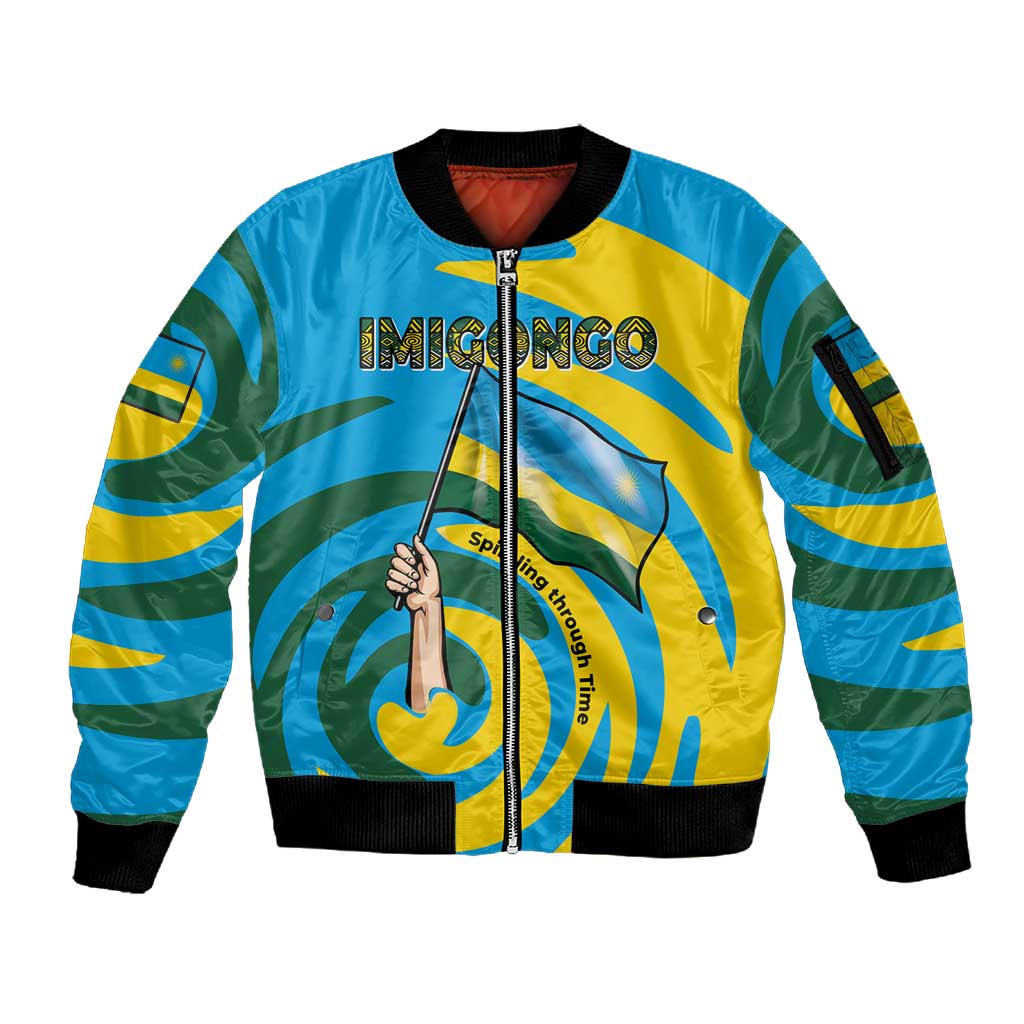 Rwanda Sleeve Zip Bomber Jacket with Imigongo Spiraling Flag Hand Wave ...