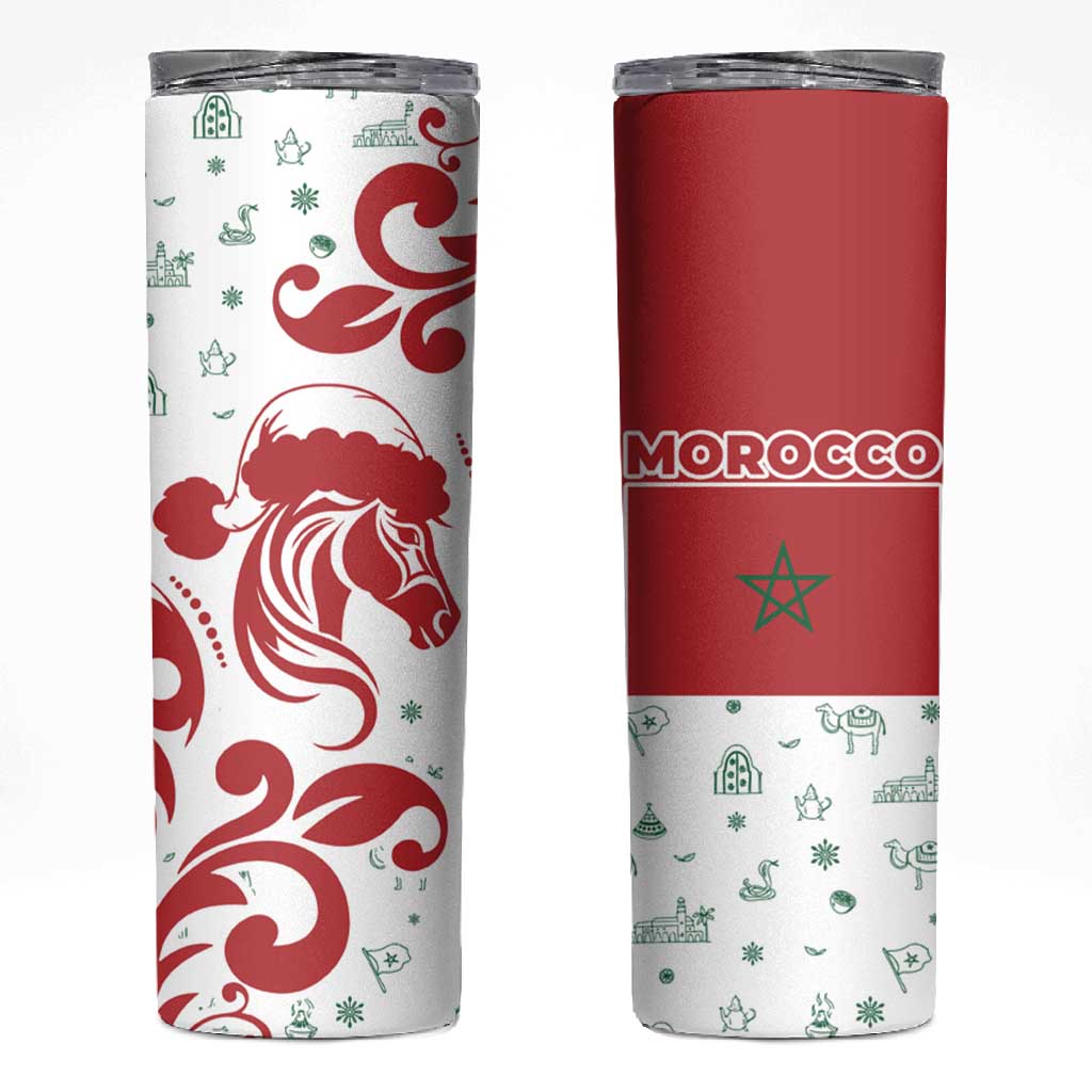 Morocco Christmas Skinny Tumbler Red Horse Santa Hat Arabesque Pattern ...