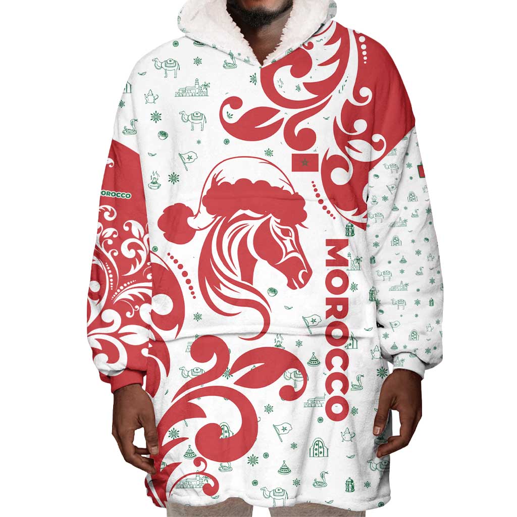 Morocco Christmas Wearable Blanket Hoodie Red Horse Santa Hat Arabesque ...