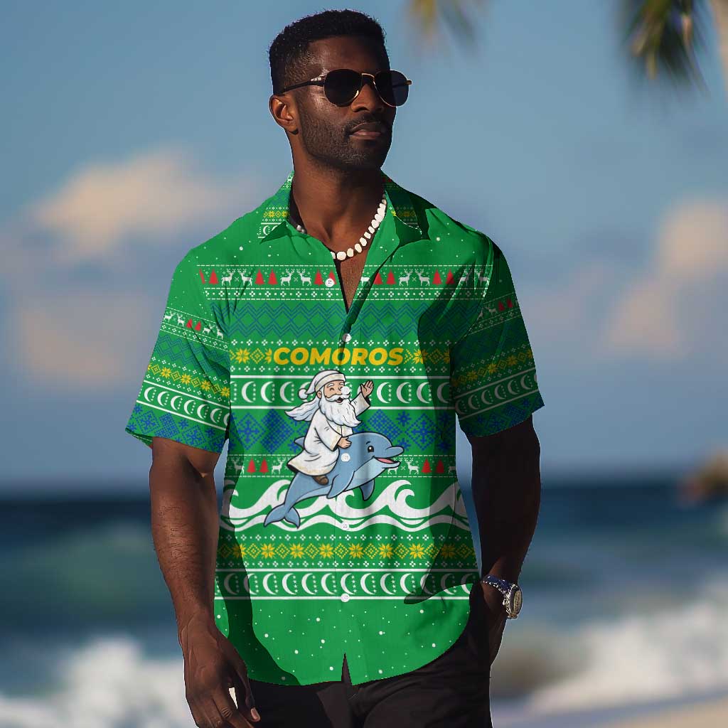 Comoros Christmas Hawaiian Shirt Santa Riding Dolphin Ocean Waves ...