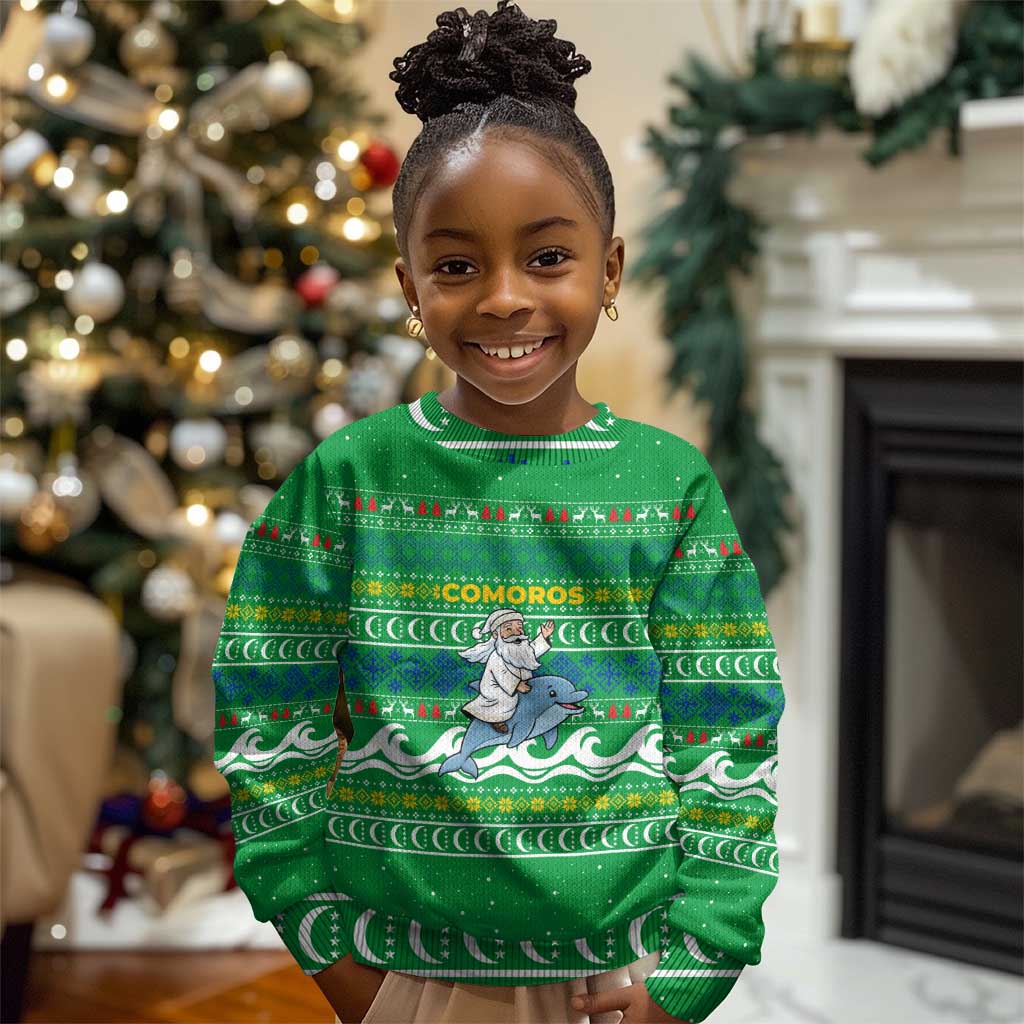 Comoros Christmas Kid Ugly Christmas Sweater Santa Riding Dolphin Ocean ...