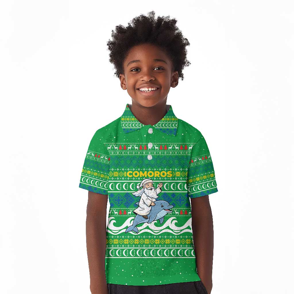 Comoros Christmas Kid Polo Shirt Santa Riding Dolphin Ocean Waves ...
