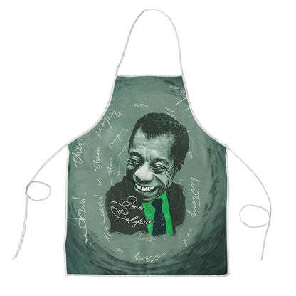 James Baldwin Apron Green Handwritten Script Design Smiling Portrait ...