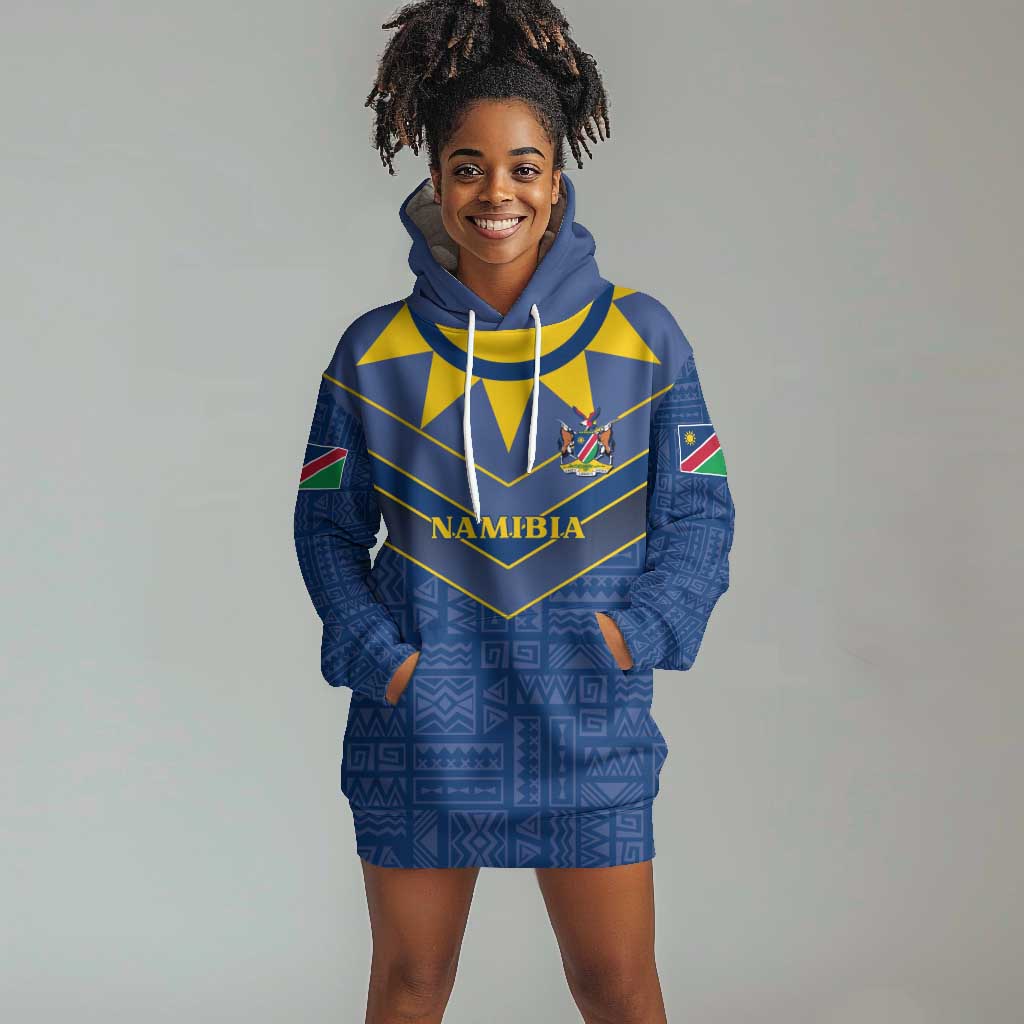 Namibia Yellow Sun Hoodie Dress Sporty Style with Traditional Patterns ...