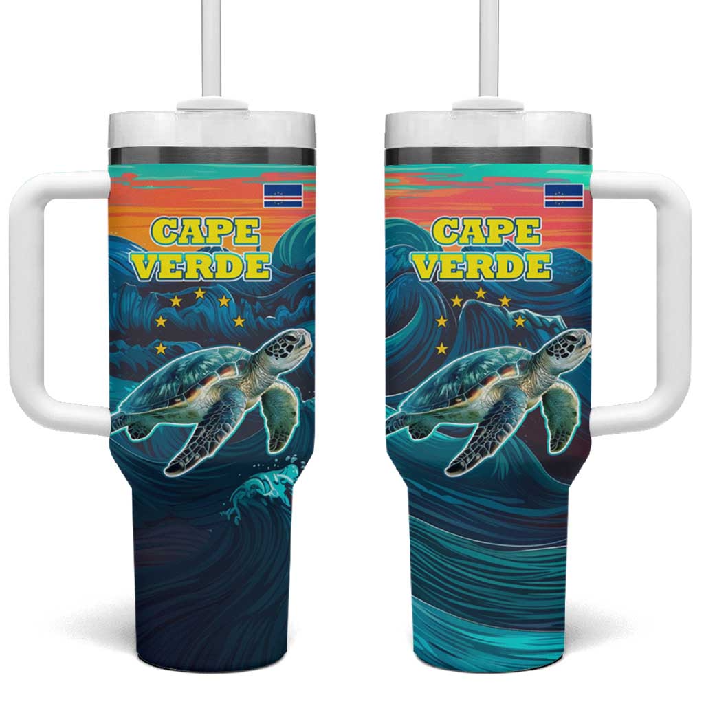 Cape Verde Tumbler With Handle with Loggerhead Sea Turtle Ocean Sunset ...
