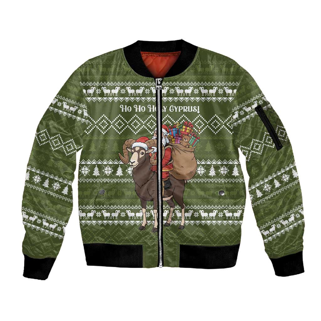 Cyprus Christmas Sleeve Zip Bomber Jacket Santa Riding Ram Ho Ho Holy ...