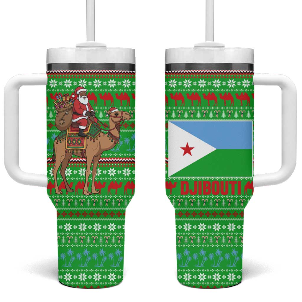 Djibouti Christmas Tumbler With Handle Santa Riding Camel Palm Trees ...