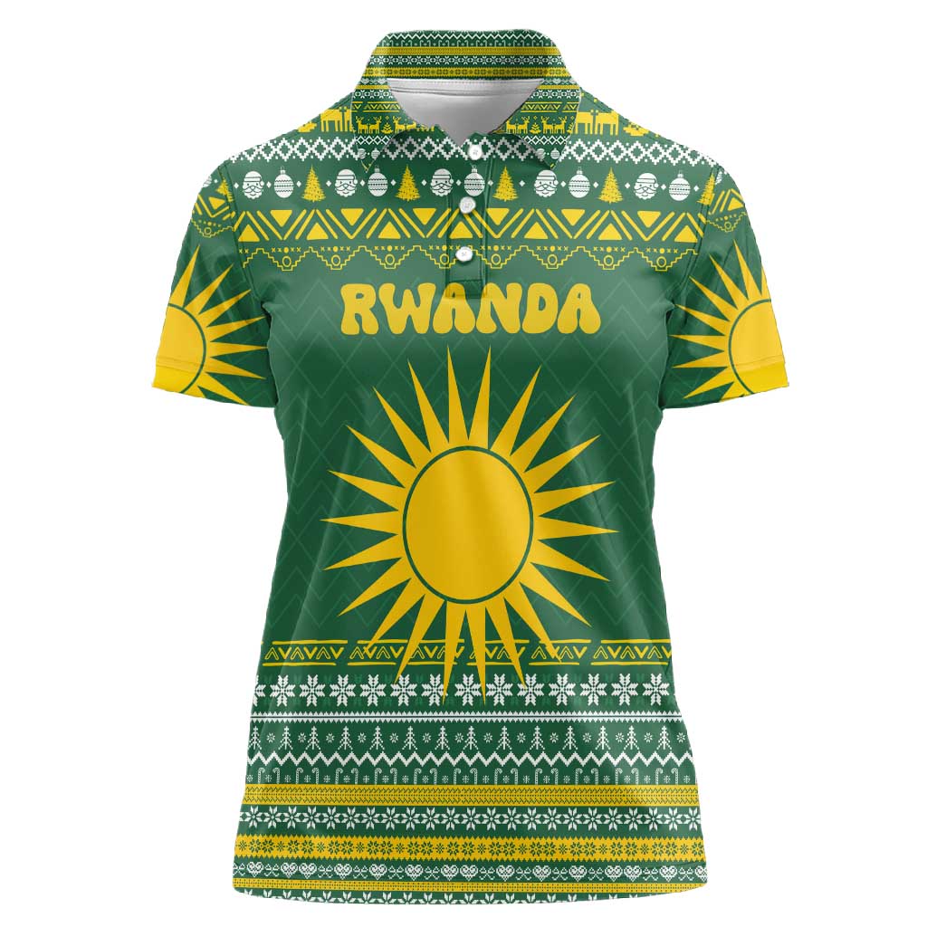 Rwanda Christmas Women Polo Shirt National Emblem and Radiant Sun Motif ...