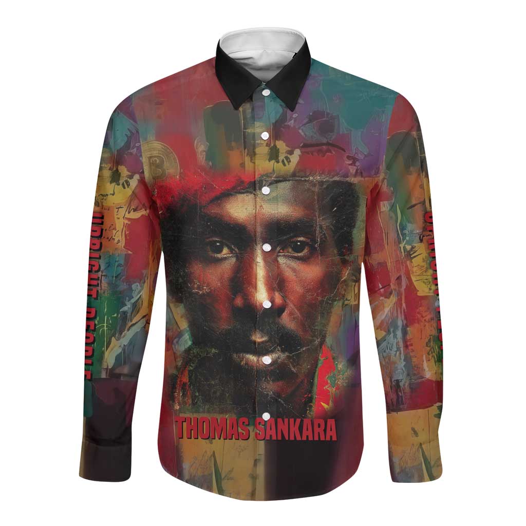 Thomas Sankara Burkina Faso Long Sleeve Button Shirt with Bold Portrait ...