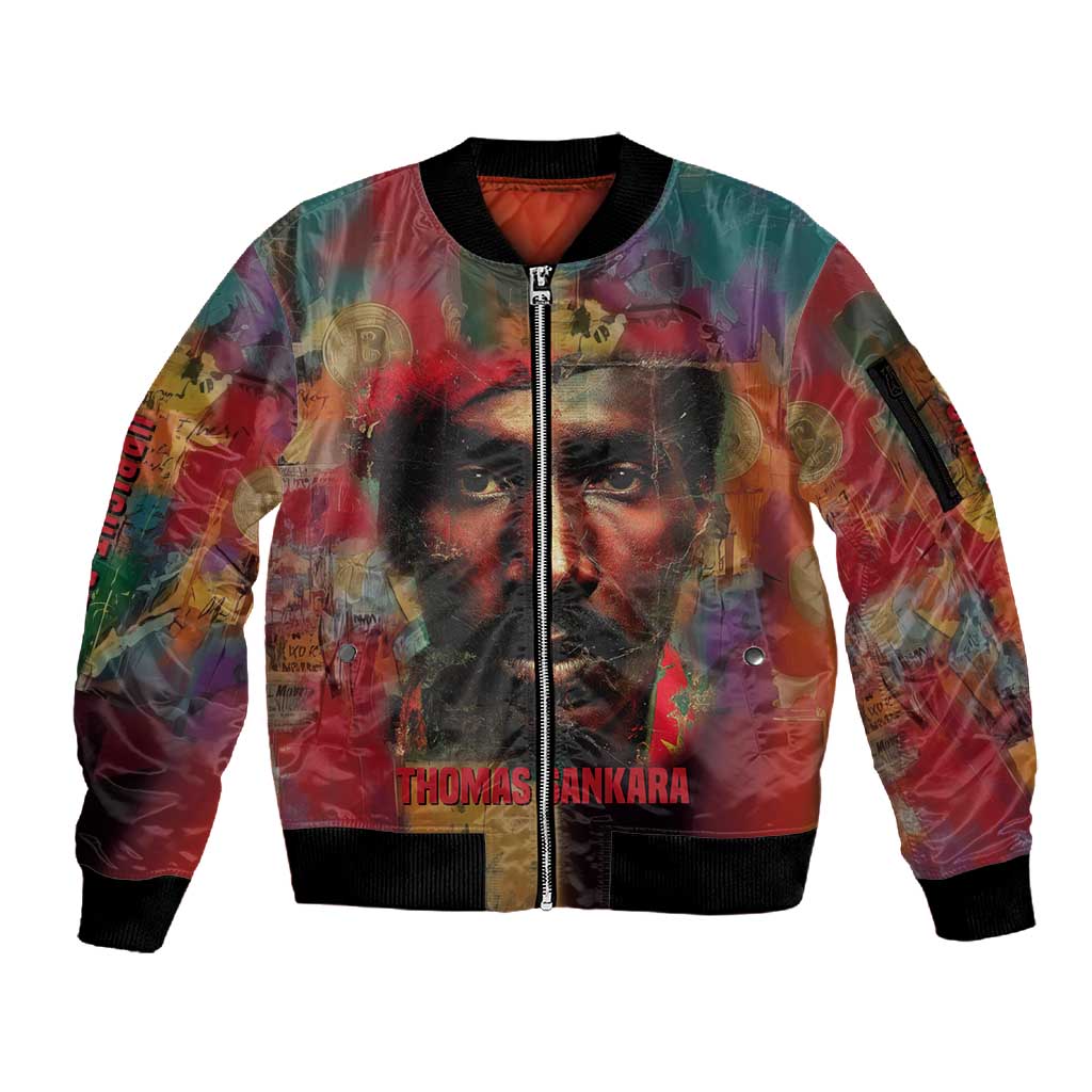 Thomas Sankara Burkina Faso Sleeve Zip Bomber Jacket with Bold Portrait ...
