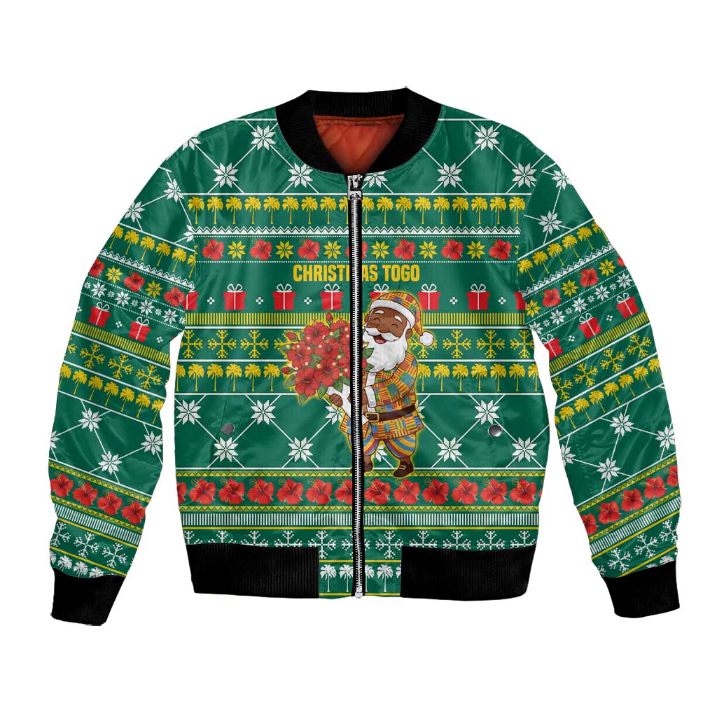 Togo Christmas Bomber Jacket African Santa Poinsettia Flower Tree Gifts ...